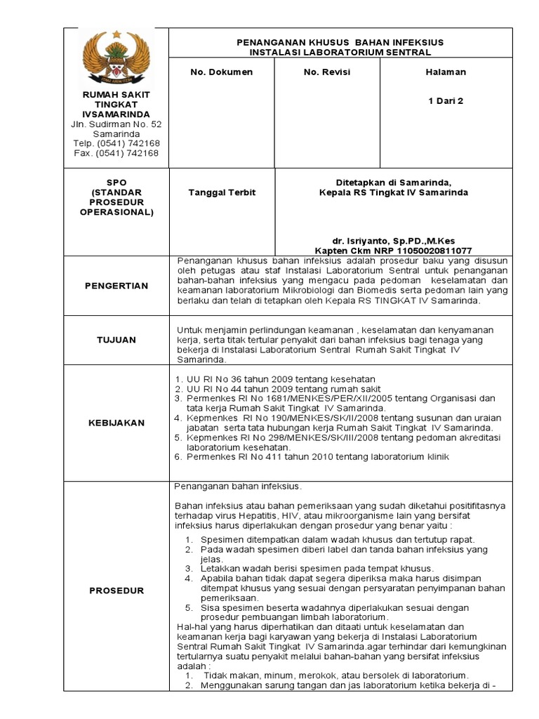 Sop Limbah Penanganan Khusus Bahan Infeksius | PDF