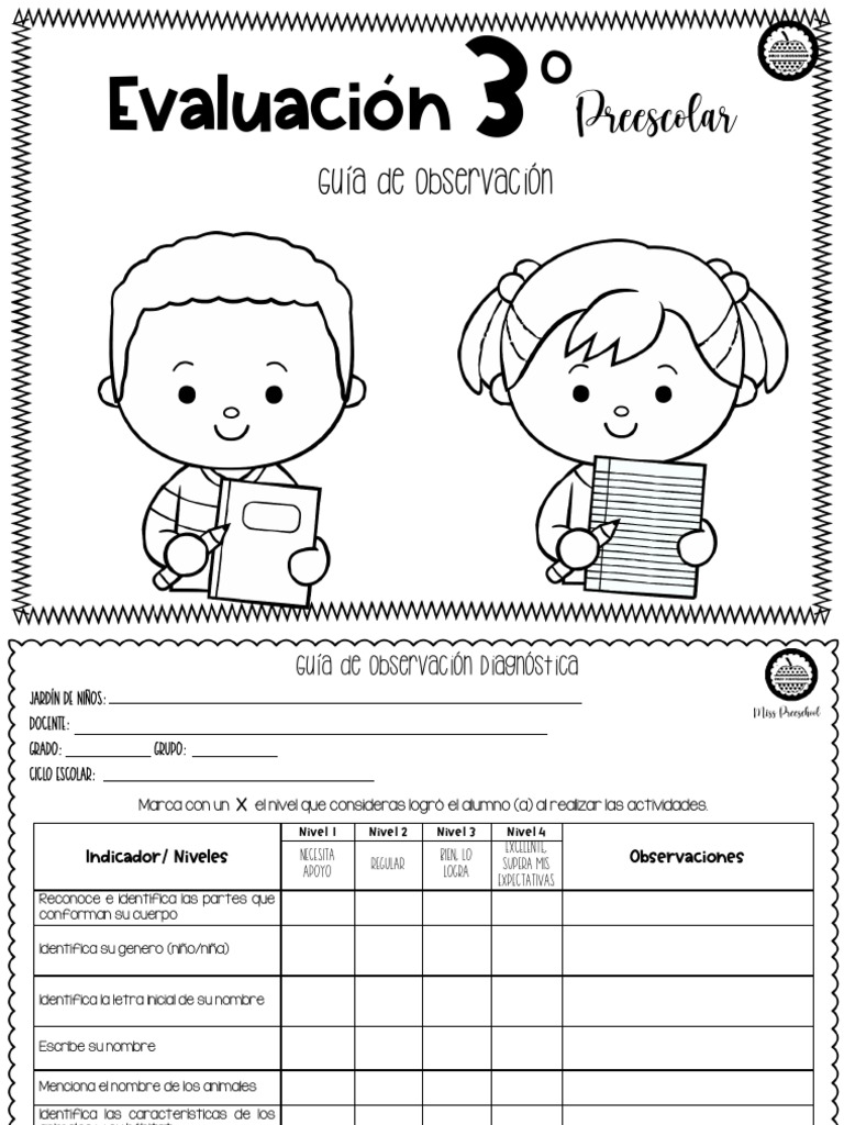 Evaluacion Diagnostica 3 Preescolar Miss Preeschool | PDF | Educación ...