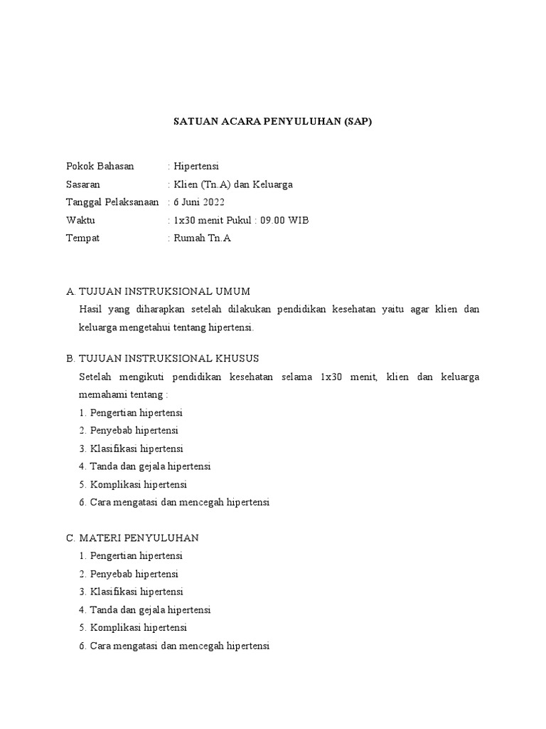 Satuan Acara Penyuluhan (Sap) | PDF