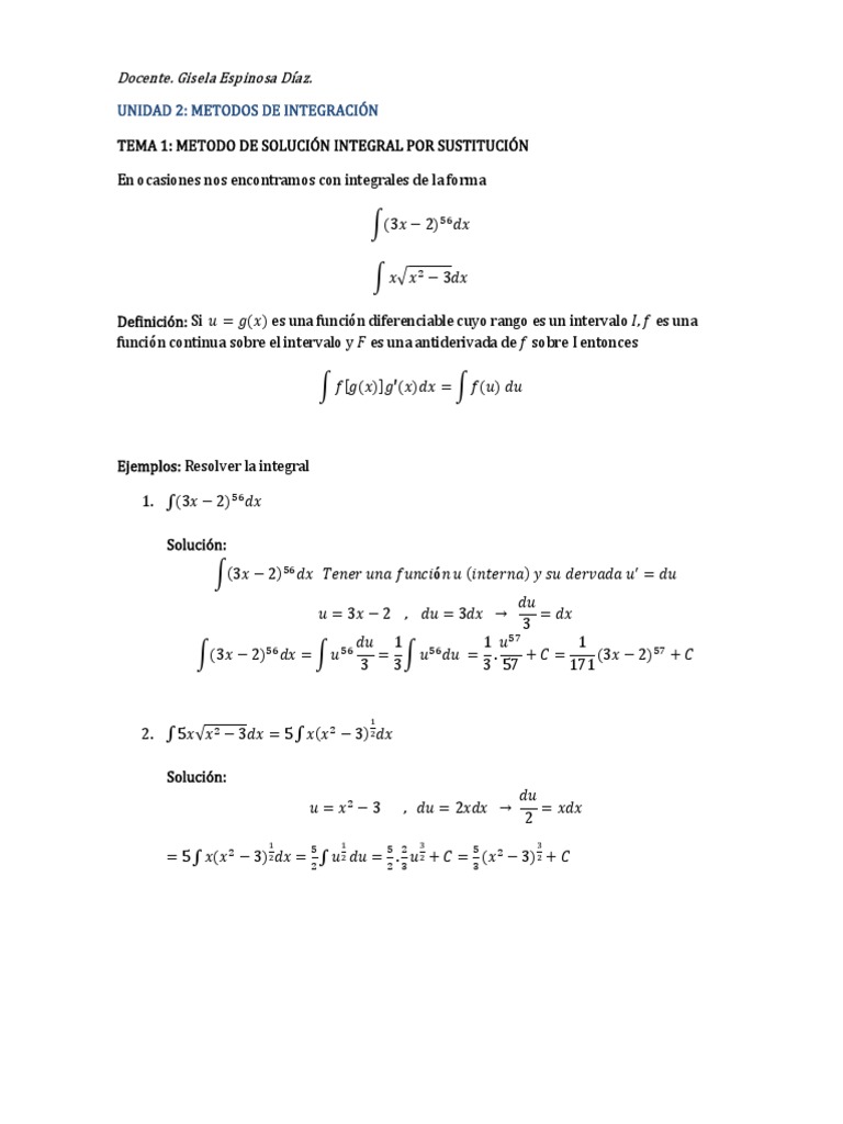 Tema 5 Metodo Integral Por Sustitucion | PDF | Análisis funcional | Enseñanza de matemática