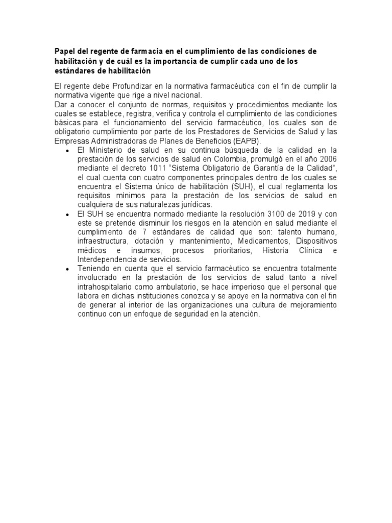 Regente de Farmacia y Habilitación Sanitaria | PDF