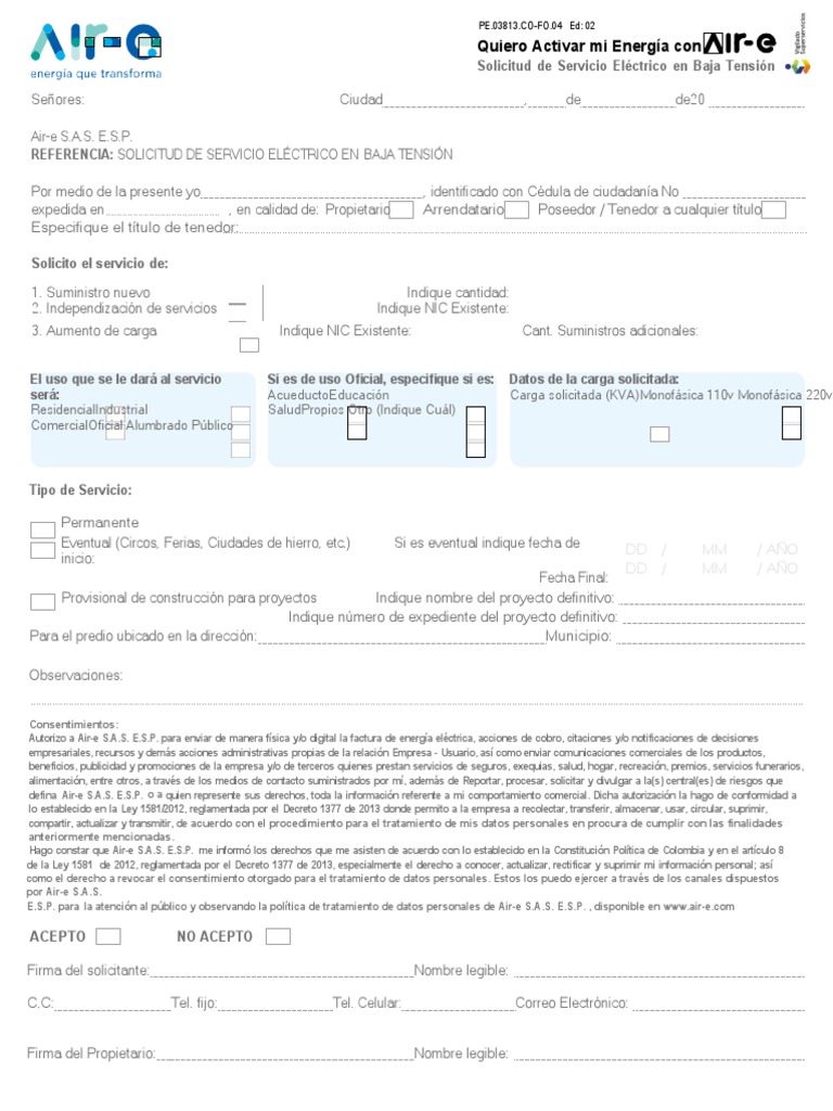Formulario Air e | PDF