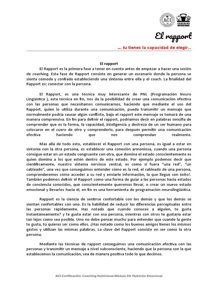 Técnicas de Rapport en Coaching | PDF | Comunicación | Comunicación no ...