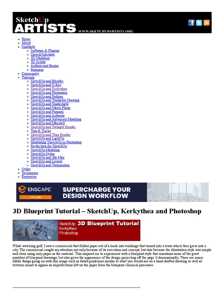 3D Blueprint Tutorial - SketchUp, Kerkythea and Photoshop - SketchUp 3D Rendering Tutorials by ...