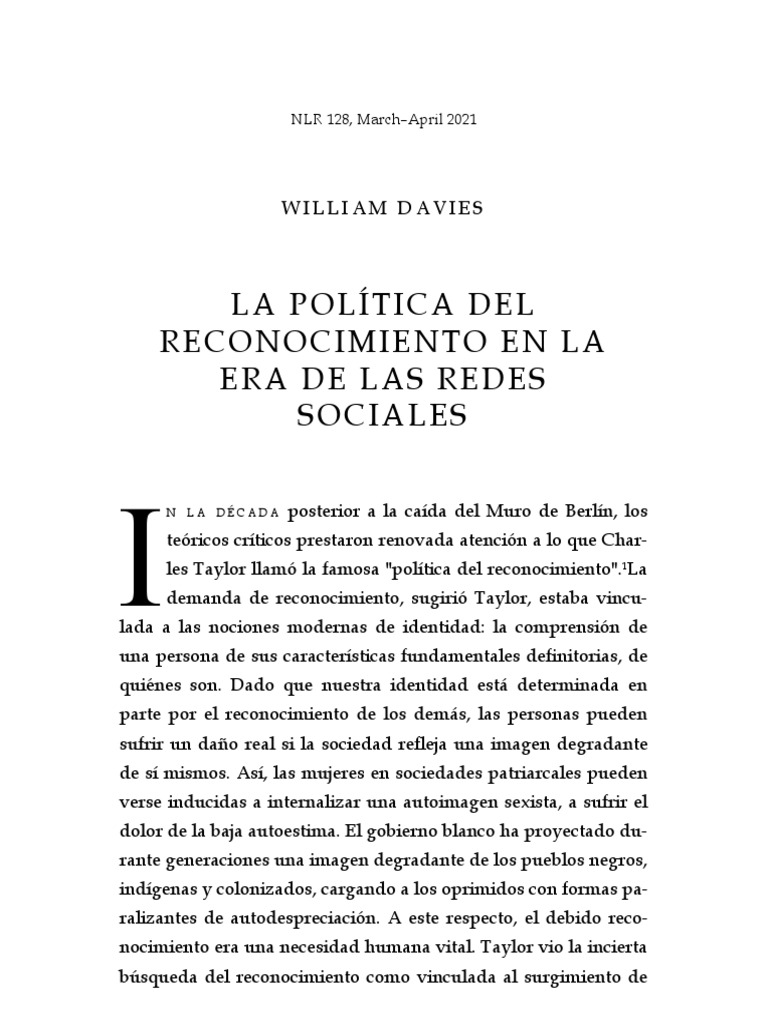 William Davies, The Politics of Recognition in The Age of Social Media ... William Davies, The Politics of Recognition in The Age of Social Media ...