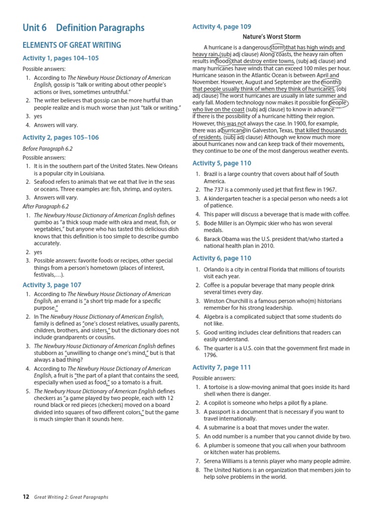 Great Writing Answer Key 6 & 7 | PDF | Tropical Cyclones | Patience