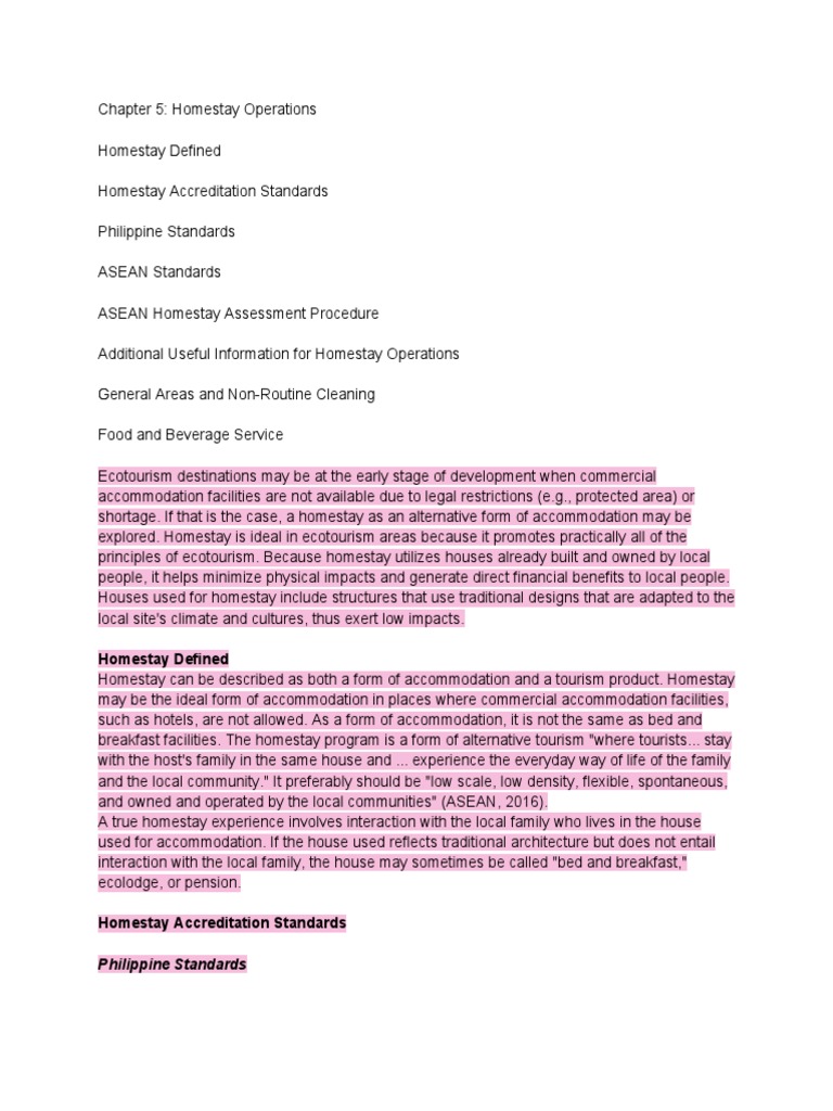 Chapter 5 - Homestay Operations | PDF | Foods | Tourism