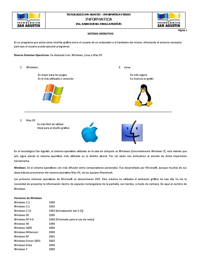 Sistema Operativo | PDF | Microsoft Windows | Familias de sistemas operativos