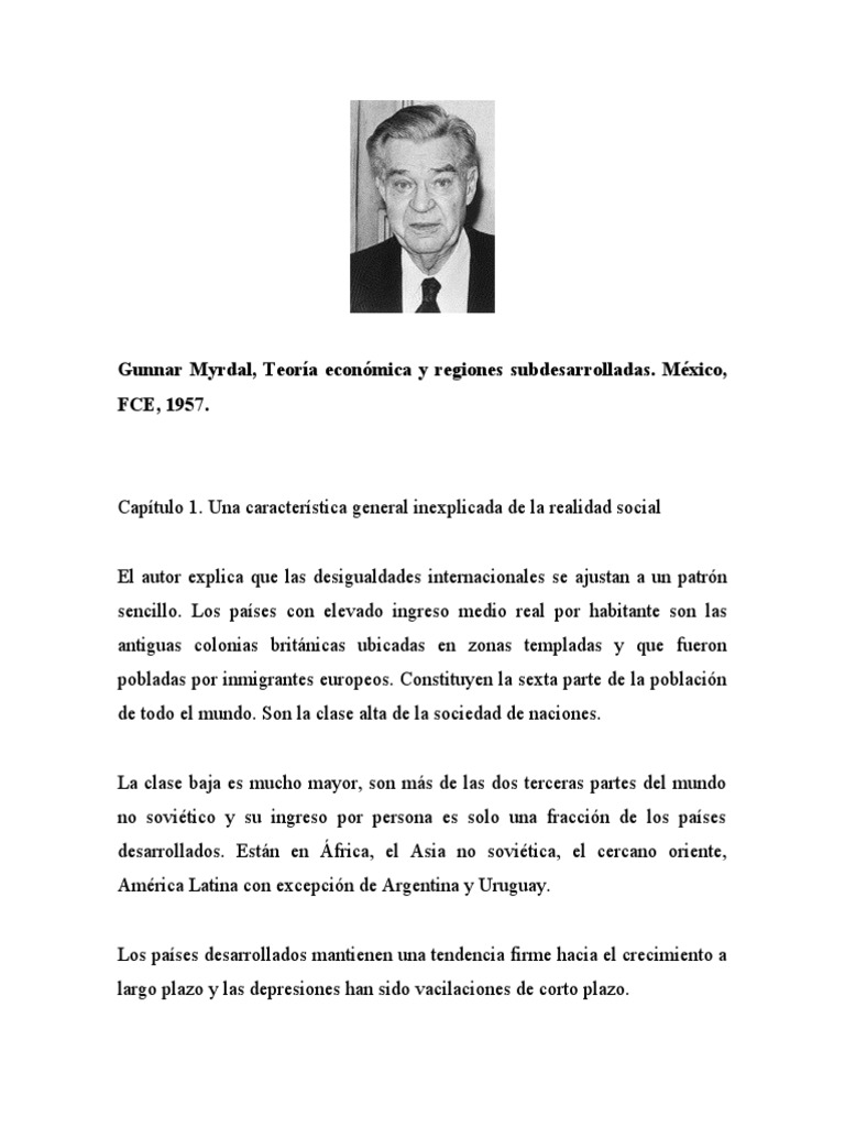 Desigualdad y Subdesarrollo según Myrdal | PDF | Desigualdad social ...