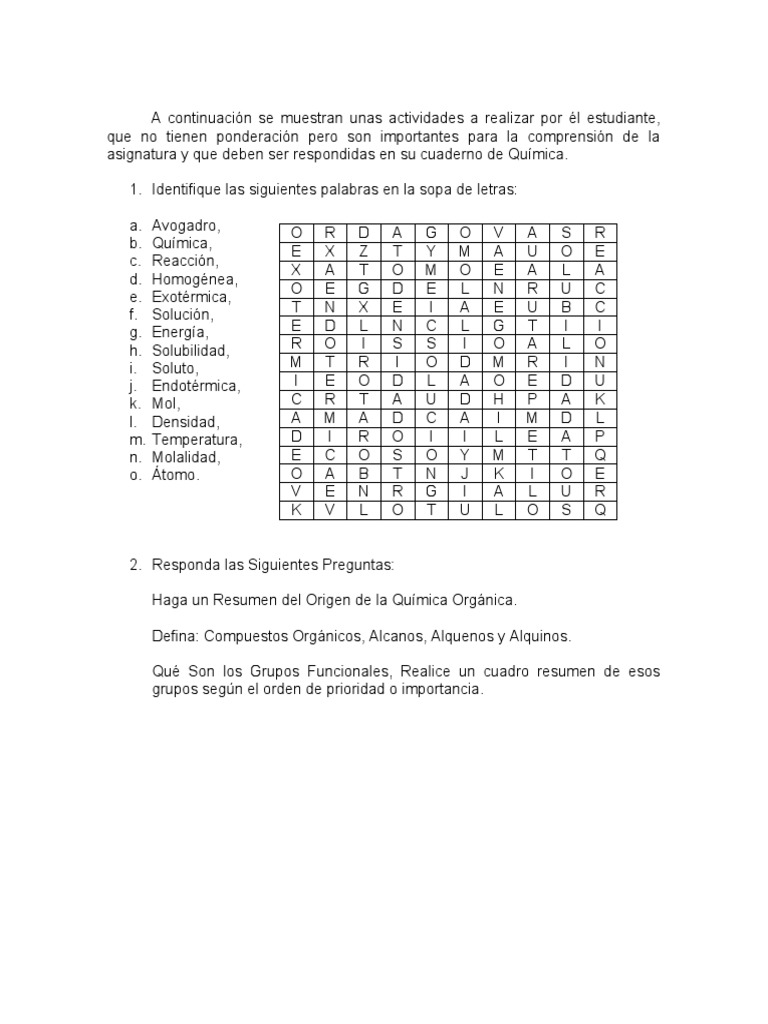 Actividades de Química para Estudiantes | PDF