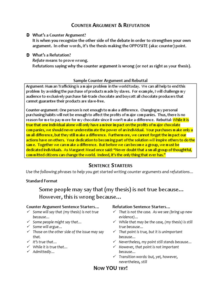 Counter Argument Stem Starters | PDF | Argument