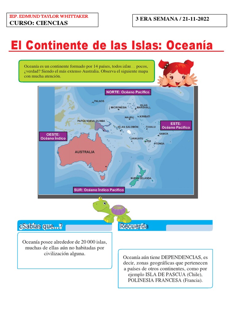 El Continente de Las Islas: Oceanía: Curso: Ciencias | PDF