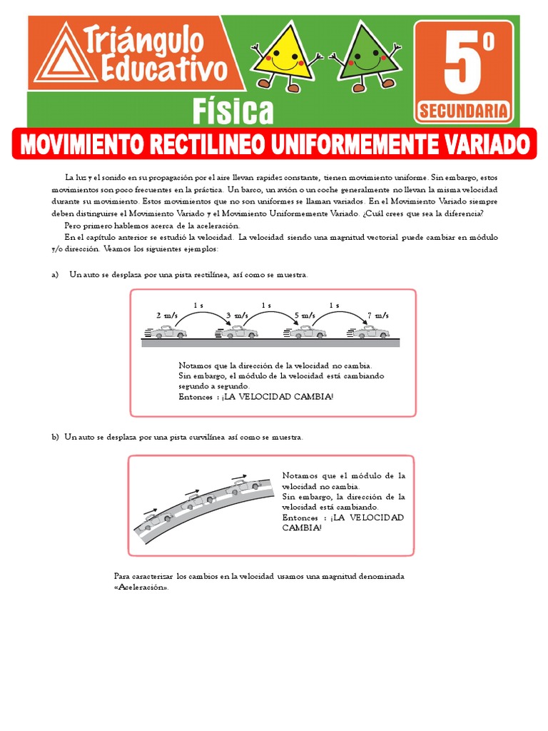 Ejercicios de Movimiento Rectilineo Uniformemente Variado para Quinto Grado de Secundaria | PDF ...