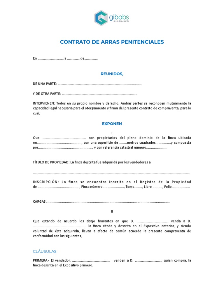 Contrato de Arras Plantilla | PDF | Derecho privado | Derecho civil (sistema legal)