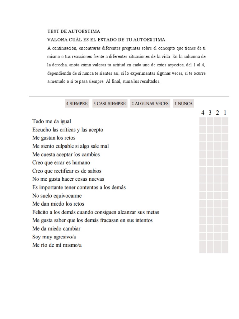 Test de Autoestima | PDF