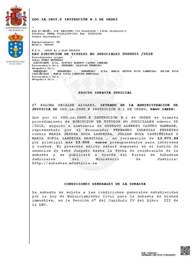 Documento 1 | PDF | Subasta | Escribano