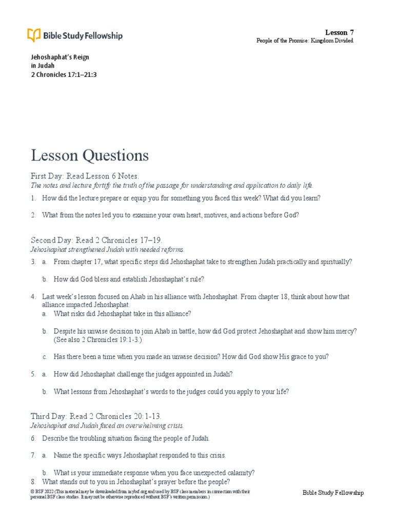 People of The Promise Kingdom Divided Adult Questions Lesson 07 - WORD ...