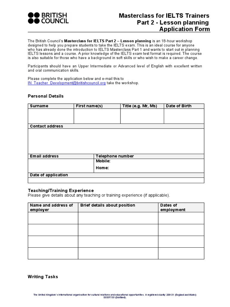 Masterclass For Ielts Trainers Application Form Part 2 0 | PDF ...