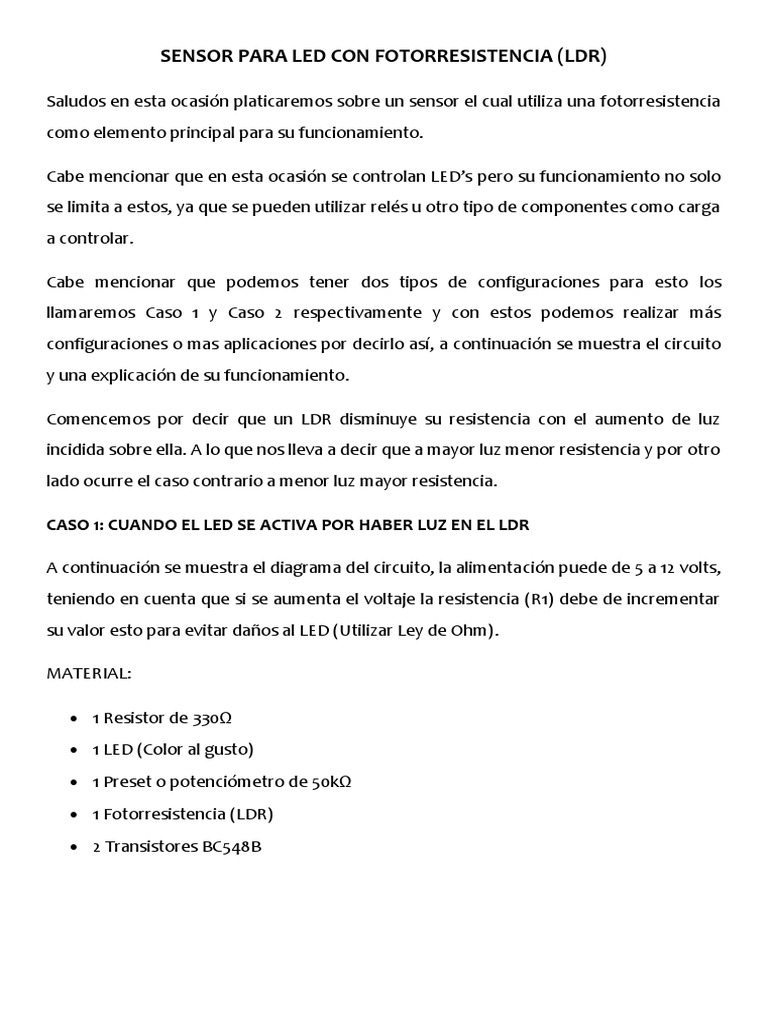 Practica 1.1 Sensor-Para-Led-Con-Fotorresistencia-Ldr | PDF | Resistencia Eléctrica y ...