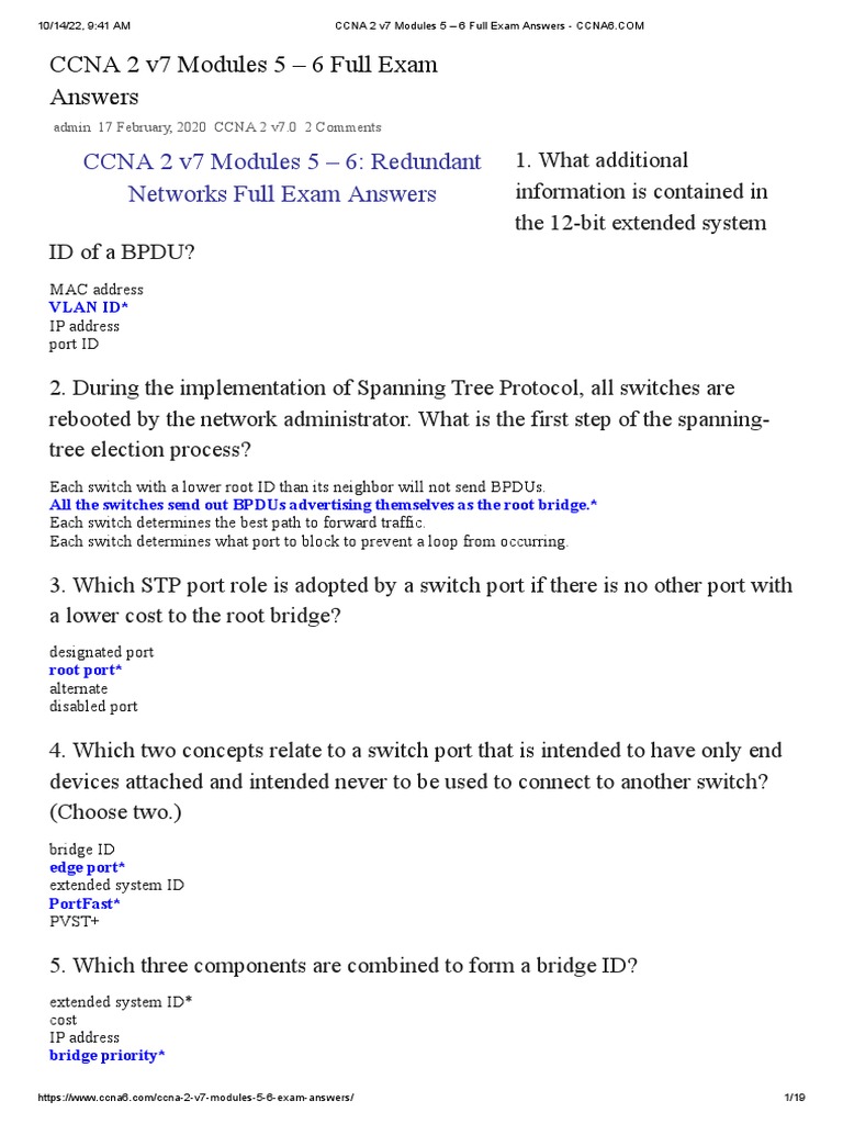 CCNA 2 v7 Modules 5 - 6 Full Exam Answers | PDF | Internet Architecture | Internet Protocols