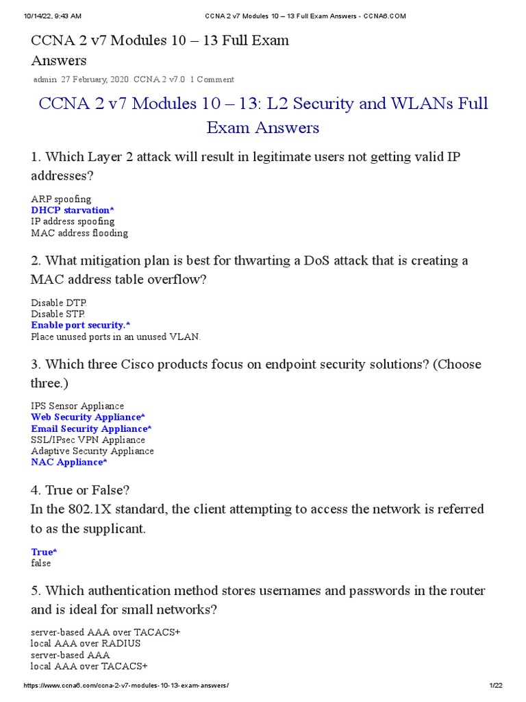 CCNA 2 v7 Modules 10 - 13 Full Exam Answers | PDF | Wireless Lan ...