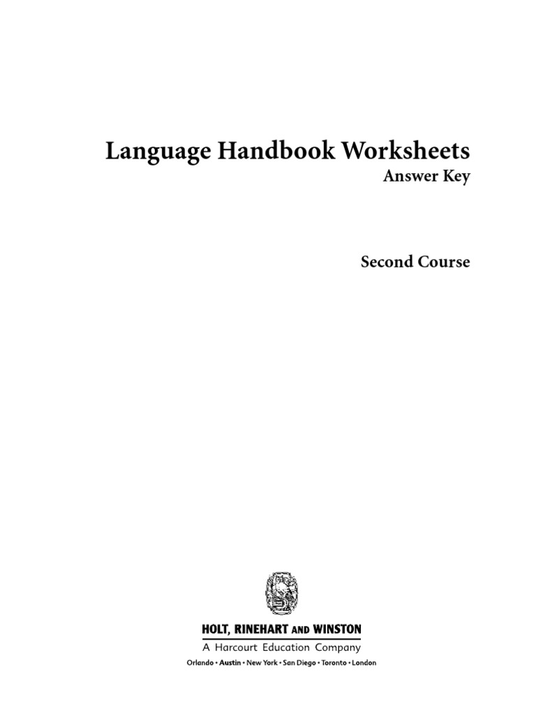 Language Handbook Worksheets: Answer Key | PDF | Sentence (Linguistics ...