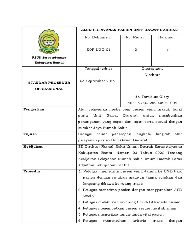 Sop Alur Pelayanan Pasien Ugd Revisi | PDF