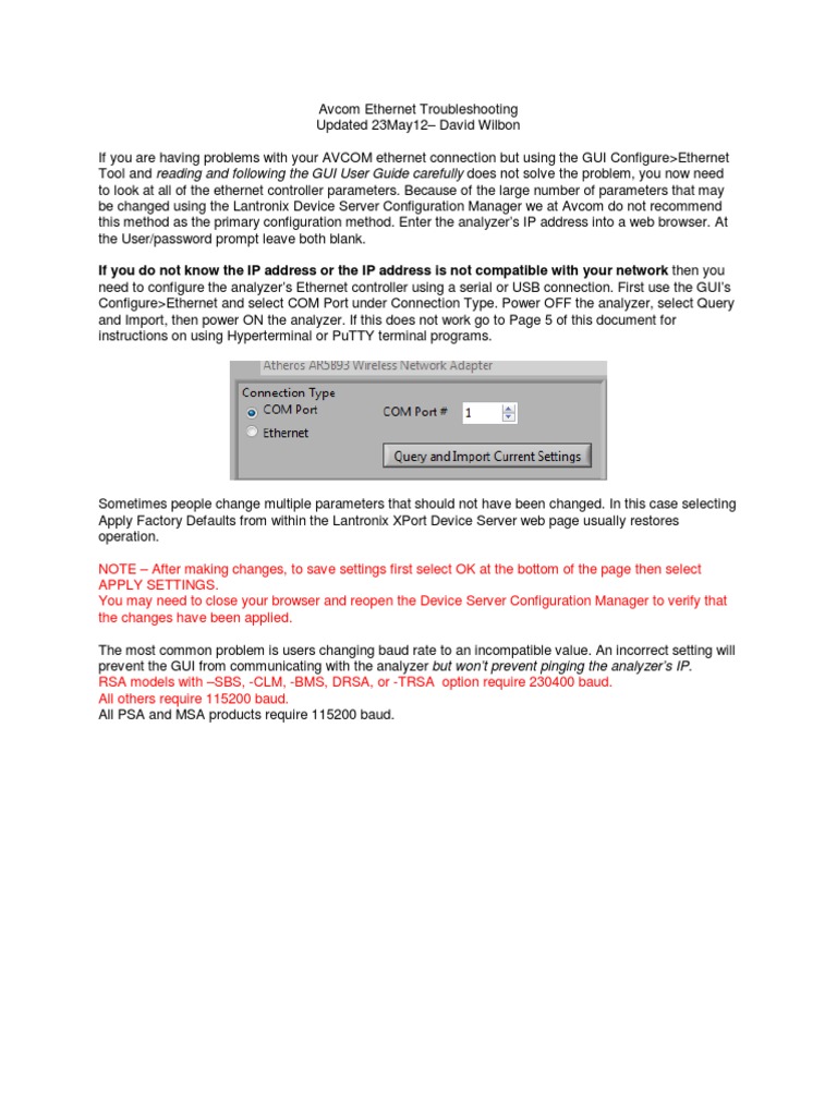 Avcom Ethernet Troubleshooting Guide | PDF | Port (Computer Networking ...