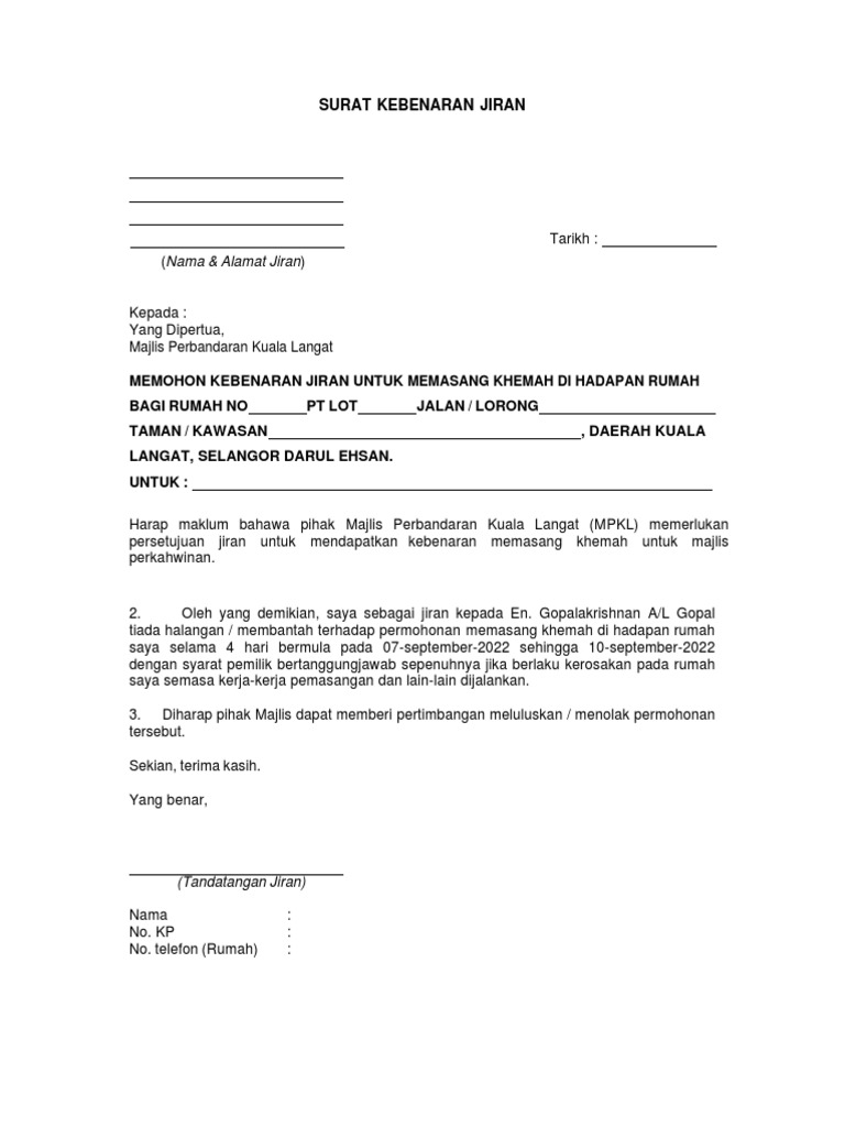 Surat Kebenaran Jiran | PDF