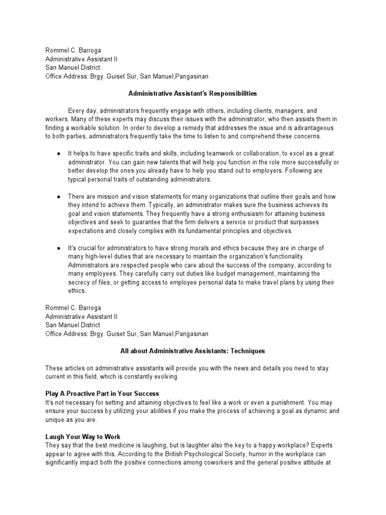 Essential Skills and Responsibilities of Administrative Assistants: A ...