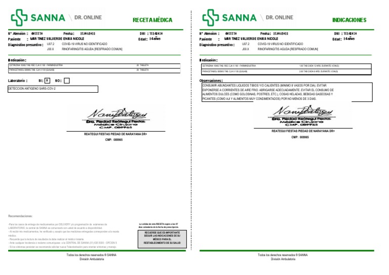 Receta Médica Indicaciones | PDF | Resfriado comun | Salud pública