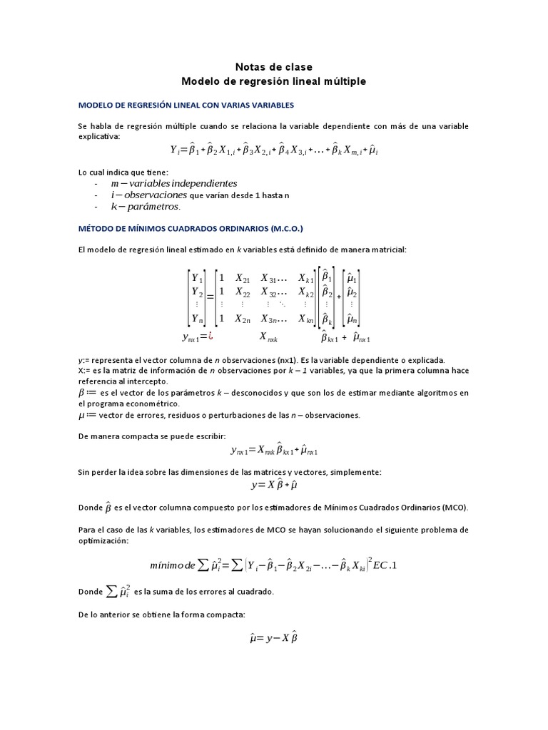 Modelo de Regresión Lineal Múltiple | PDF | Mínimos cuadrados ordinarios | Regresión lineal