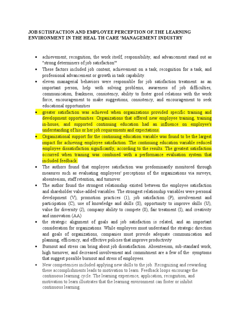 Perception and Learning and Job Satisfaction | PDF | Job Satisfaction ...