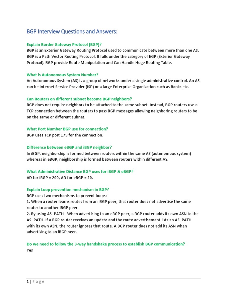 41-BGP Interview Questions and Answers | PDF | Routing | Router (Computing)