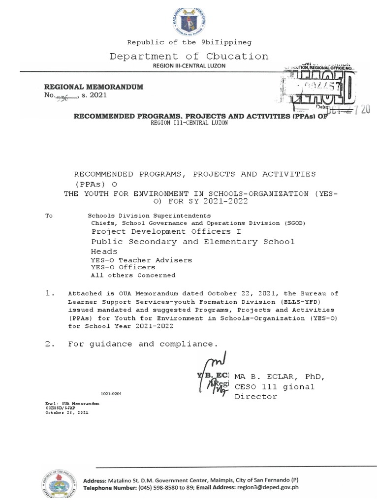 RM No. 536 s.2021 Recommended Programs, Projects, and Activities (PPAs ...