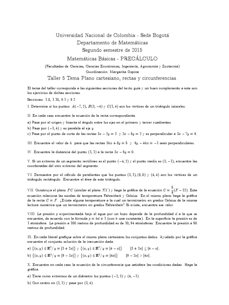Precalculo-Rectas, Planos y Circunferencia | PDF | Triángulo | Línea (geometría)