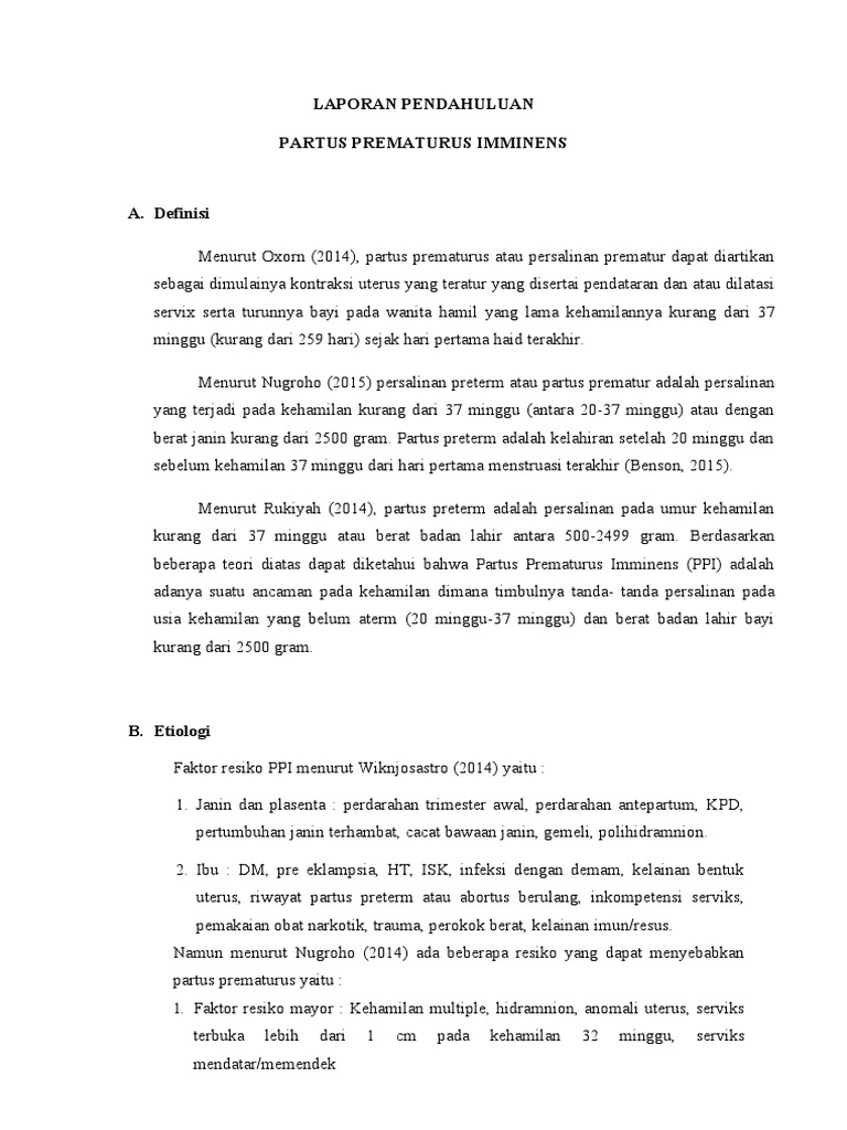 Partus Prematurus Imminens: Definisi & Penanganan | PDF
