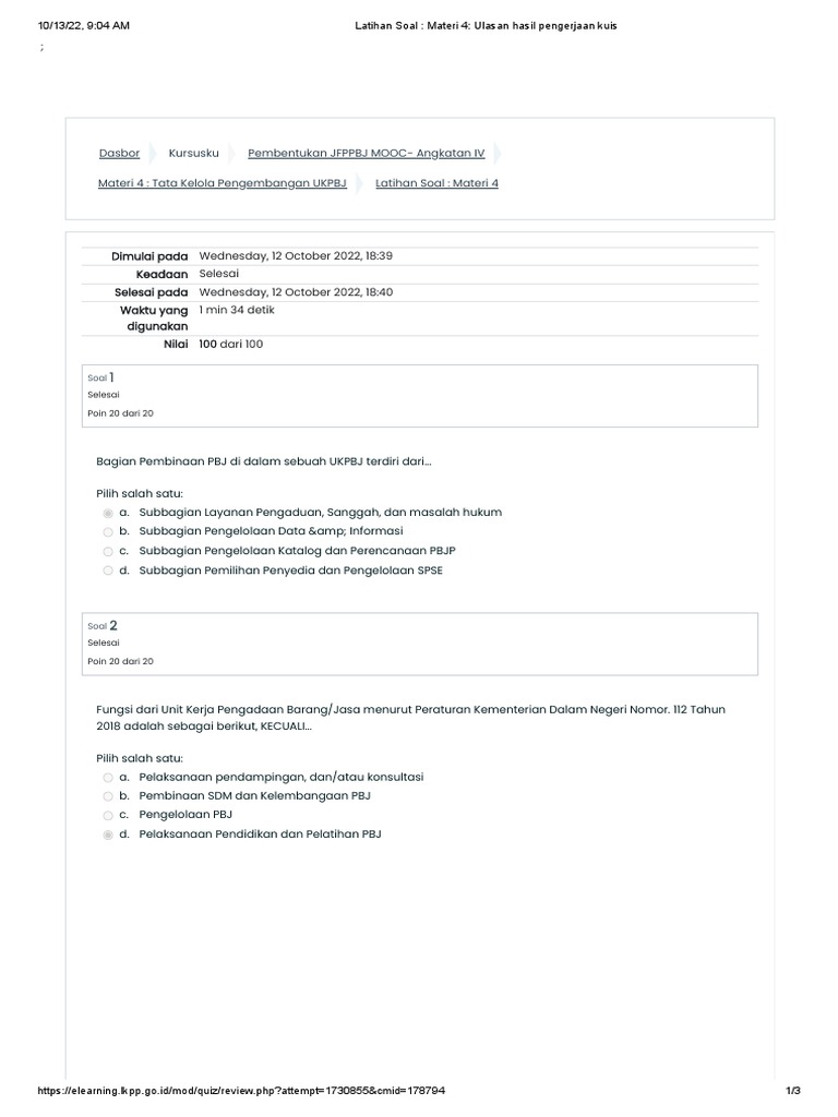 Latihan Soal - Materi 4 - Ulasan Hasil Pengerjaan Kuis | PDF