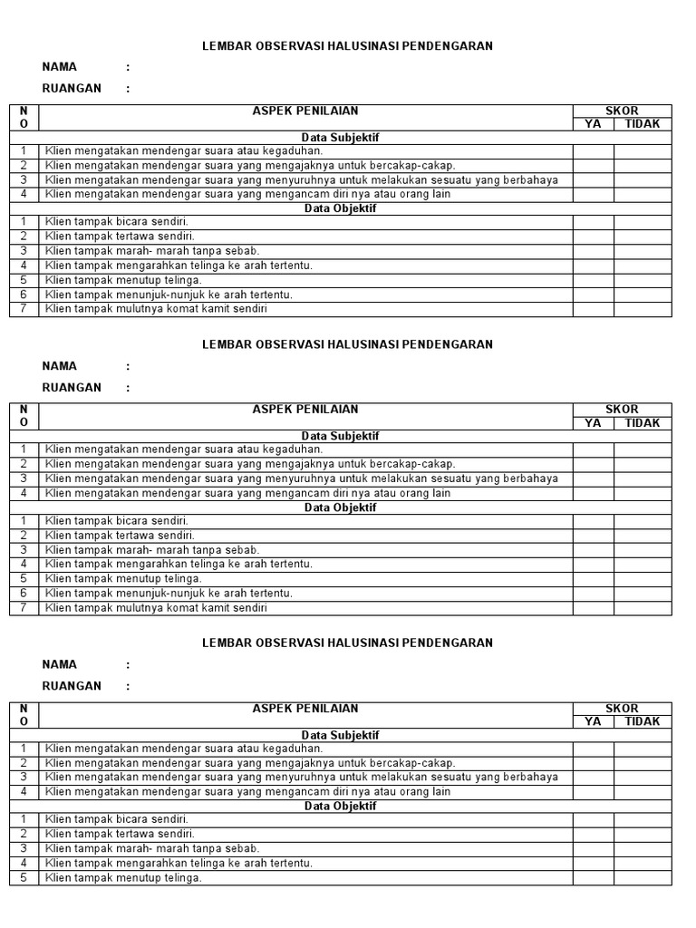 Lembar Observasi Halusinasi Pendengaran | PDF