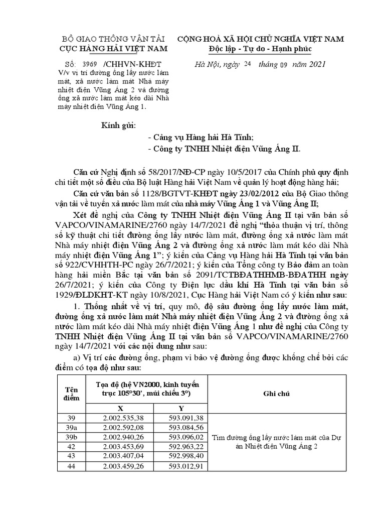 2021.09.24 Vinamarine Letter 3969 - Location of VA2 CWS & VA1 CWOE ...