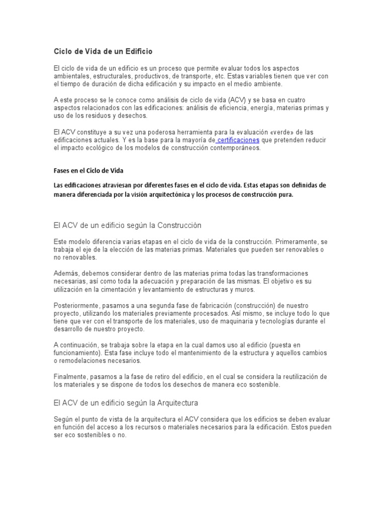 Ciclo De Vida De Un Edificio Pdf Evaluación Del Ciclo De Vida
