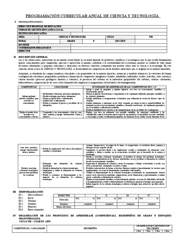 Programacion Anual Cuarto Año 2022 | PDF | Aprendizaje | Organismos