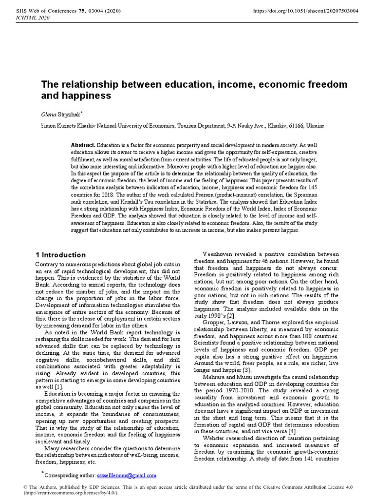 The Relationship Between Education Income Economic | PDF | Happiness ...