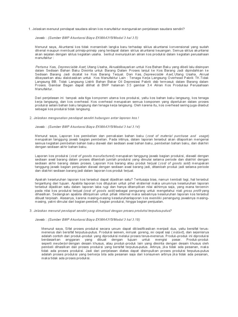Komponen dan Tanggung Jawab Laporan Kos Produksi | PDF | Pengelolaan ...