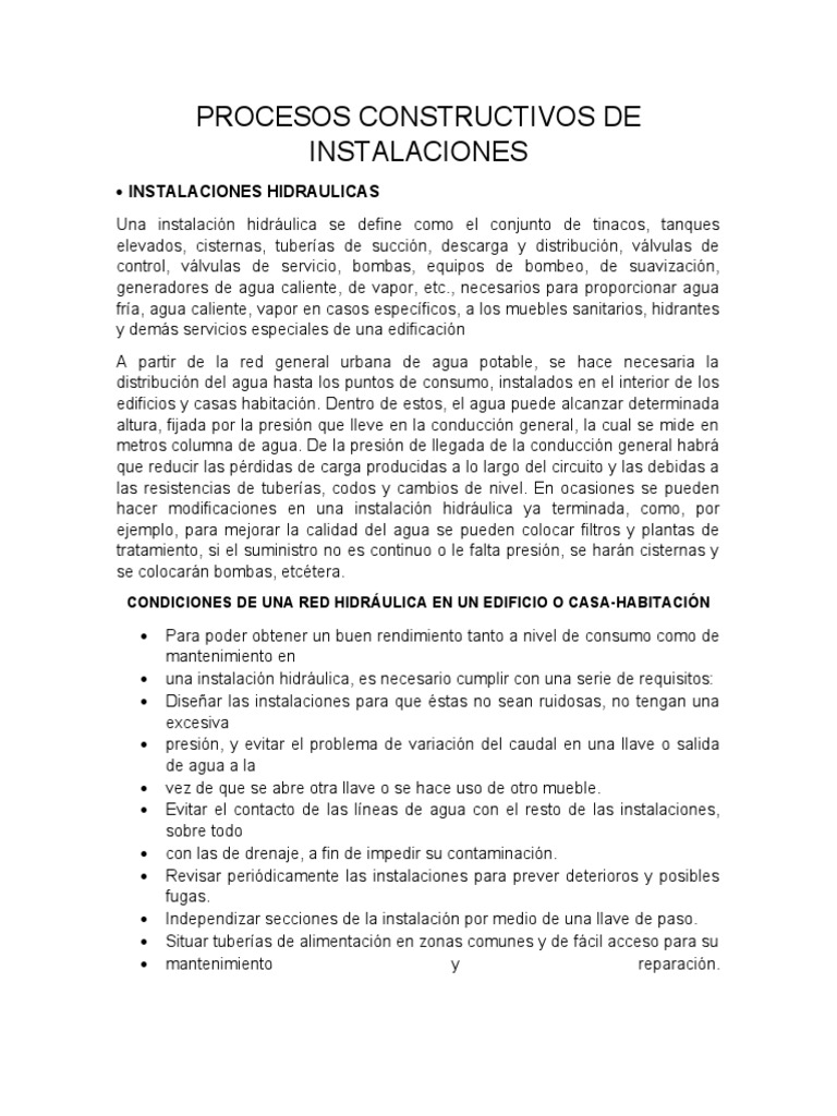 Procesos Constructivos de Instalaciones 2 | PDF | Tubería (transporte de fluidos) | Ingenieria ...