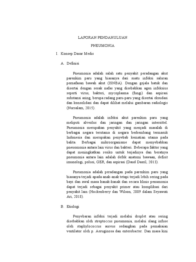 Laporan Pendahuluan Pneumonia | PDF