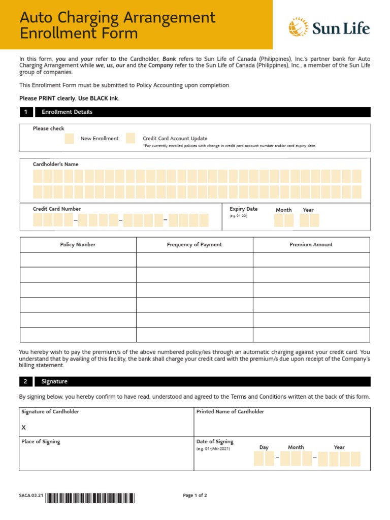 Auto Charging Arrangement Enrollment Form | PDF | Credit Card | Banks