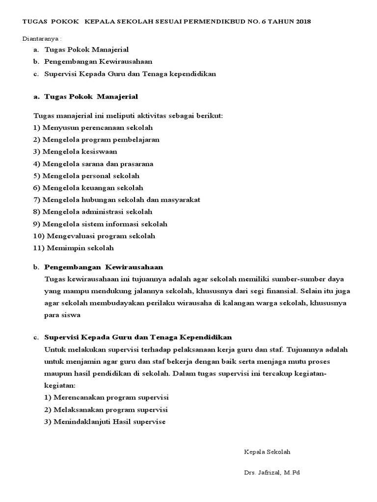 Tupoksi Kepala Sekolah Dan Wakil | PDF | Karier & Perkembangan