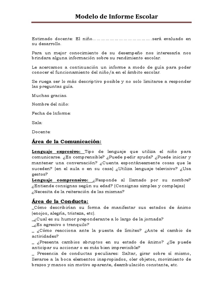 Modelo de Informe Escolar | PDF | Sicología | Ciencia cognitiva