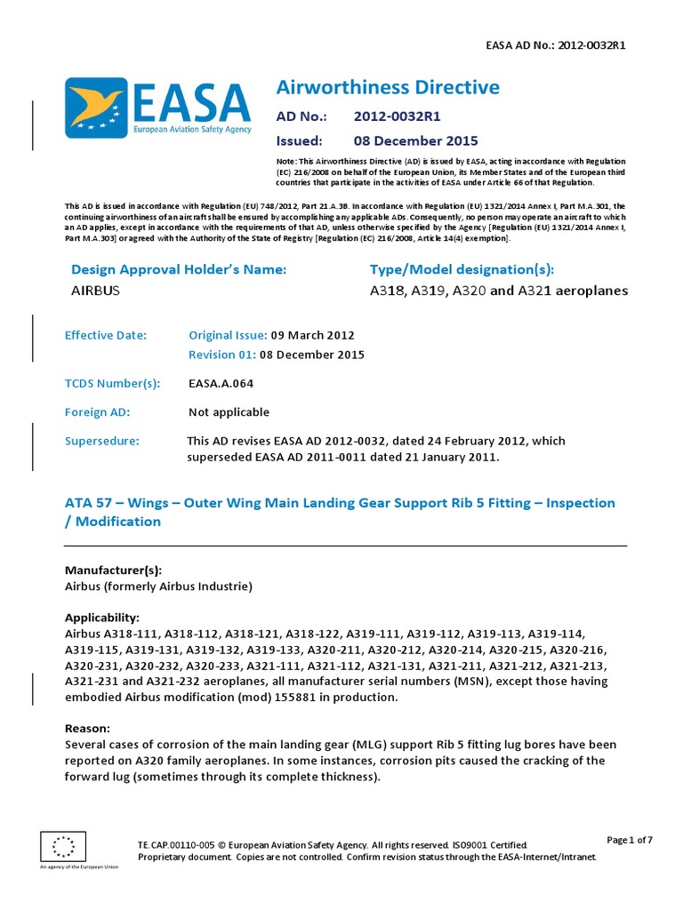 Easa Ad 2012-0032R1 1 | PDF | Aircraft | Airbus